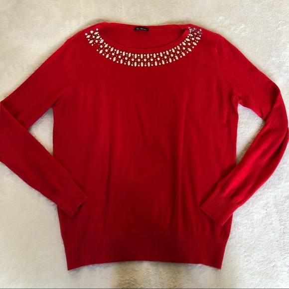 Vila Milano | Sweaters | Vila Milano Red Rhinestone Collar Sweater ...